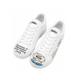 DOGO Damen Sneaker "Ace Low-Top Sneaker The Wise Owl Black Damen Sneaker, Ace", Gr. 37, bunt, Lederimitat, Schuhe, Handgefertigt