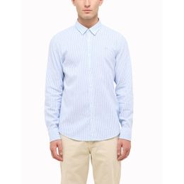 Mustang Herren Langarmhemd "Herren Style Rawlins", blau, Gr. XXXL, gestreift, Popeline, 55% Leinen, 45% Baumwolle, Hemden