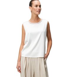 Zero Damen T-Shirt "Damen Satinshirt mit Lochmuster am Ausschnitt", weiß, Gr. 44, leicht glänzend, Web, Obermaterial: 96% Polyester (Recycled), 4%