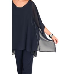 Damen Blusenponcho, blau, Gr. 54, HERMANN LANGE Collection, unifarben, Chiffon, Obermaterial: 100% Polyester, Blusen, mit weiten &Auml;rmeln, Poncho,