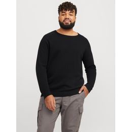 Jack & Jones PlusSize Herren Rundhalspullover "JJEHILL KNIT CREW NECK NOOS PLS", schwarz, Gr. 5XL, JACK & JONES PLUSSIZE, unifarben, Strick, Obermaterial: 100% Baumwolle,