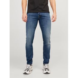 Jack & Jones JACK & JONES Herren Slim-fit-Jeans "JJIGLENN – Jeans mit Stretch, niedriger Leibhöhe und Taschen", blau, Gr. 31, Abriebeffekte, Denim/Jeans,