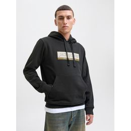 Jack & Jones JACK & JONES Herren Kapuzensweatshirt "JORINWOOD BLOCK BRANDING SWEAT HOOD", schwarz, Gr. XS, bedruckt, angeraute Sweatware, Obermaterial: 70%