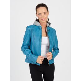 JCC Damen Lederjacke "31024030", blau, Gr. 34, Obermaterial: 100% Lammleder. Futter: 70% Baumwolle, 30% Polyester, Jacken