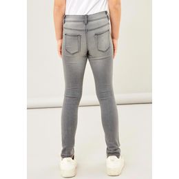 name it M&auml;dchen Skinny-fit-Jeans "NKFPOLLY SKINNY JEANS", blau, Gr. 152, Abriebeffekte, unifarben, Denim/Jeans, Obermaterial: 72% Baumwolle, 26%