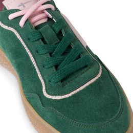 Tamaris Damen Plateausneaker, Gr. 40, gr&uuml;n, Lederimitat, Veloursleder, unifarben mit Farbeinsatz, Schuhe, Freizeitschuh, Halbschuh, Schn&uuml;rschuh mit