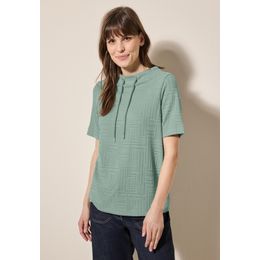 Cecil Damen T-Shirt, gr&uuml;n, Gr. XXL, Jacquardmuster, Stoff, 67% Polyester, 30% Viskose, 3% Elasthan, Shirts, mit Tunnelzugband am Kragen