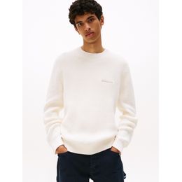 Tommy Jeans Herren Strickpullover "TJM SCRIPT CHUNKY", wei&szlig;, Gr. XXL, unifarben, Grobstrick, Obermaterial: 100% Baumwolle, Pullover, Regular Fit,