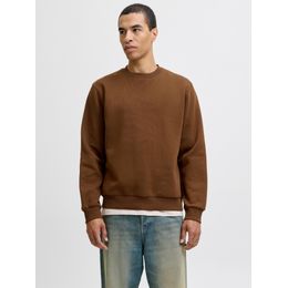 Jack & Jones JACK & JONES Herren Sweatshirt "JJEBRADLEY mit Rippb&uuml;ndchen f&uuml;r Alltag und Freizeit", braun, Gr. S, unifarben, angeraute Sweatware, Obermaterial: 65%