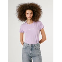 Pepe Jeans Damen T-Shirt "NEW VIRGINIA", lila, Gr. XS, bedruckt, Single Jersey, Obermaterial: 95% Baumwolle, 5% Elasthan, Shirts, mit Markenprint