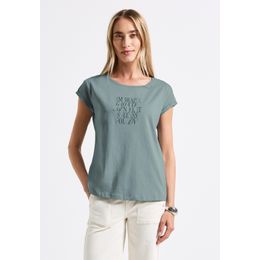 Street One Damen T-Shirt, blau, Gr. 36, bedruckt, Web, 100% Baumwolle, Shirts, mit Rundhalsausschnitt