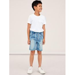 name it Jungen Jeansshorts "NKMRYAN JOGGER DNM L SHOR", blau, Gr. 122, Abriebeffekte, Denim/Jeans, Obermaterial: 70% Baumwolle, 27% Polyester, 3%