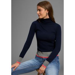 AJC Damen Rollkragenpullover, bunt, Gr. 32, kontrastfarbene Details, unifarben mit Farbeinsatz, Feinstrick, Obermaterial: 50% Baumwolle, 50%