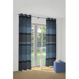 Vorhang WIRTH, B:132cm H:225cm, blau, Jacquard, Baumwolle, Polyester, Wohnzimmer, Gardinen, "Maribor"