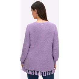sheego Damen V-Ausschnitt-Pullover "Pullover"lavendel, meliert, Gr. 56, gemustert, mehrfarbig, 50% Baumwolle, 50% Polyacryl, Pullover
