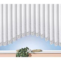 Weckbrodt-Gardinen Gardine WECKBRODT, B:450cm H:145cm, wei&szlig;, Polyester, Wohnzimmer, Gardinen, "Elina", echte Stickerei, Makramee, halbtransparent, C-Bogen, Bord&uuml;re,