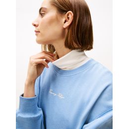 Tommy Hilfiger Damen Sweatshirt "CLASSIC SCRIPT TERRY SWEATSHIRT", blau, Gr. L, meliert, Sweatware, Obermaterial: 100% Baumwolle, Sweatshirts