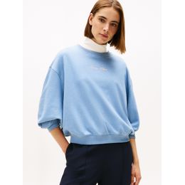 Sweatshirt Tommy Hilfiger "CLASSIC SCRIPT TERRY SWEATSHIRT", Damen, Gr. L (40), brisk blau heather, Sweatware, Obermaterial: 100% Baumwolle, meliert, Rundhals, Rippb&uuml;ndchen, Sweatshirts Sweatshirt