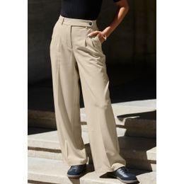 Lascana Damen Palazzohose, beige, Gr. 36, unifarben, Stoff, Obermaterial: 64% Polyester, 32% Viskose, 4% Elasthan, Hosen, im Business-Look, elegante