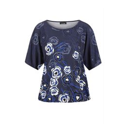 GOLDNER Damen Kurzarmshirt "Florales Oberteil in Blau mit Halbarm", blau, Gr. 46, Obermaterial: 95% Polyester PES. 5% Elasthan EL., Shirts