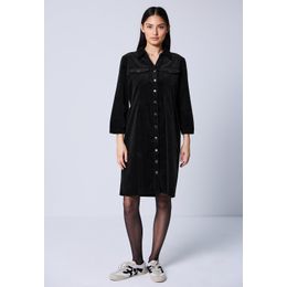 Damen Midikleid, schwarz, Gr. 40, STREET ONE STUDIO, unifarben, Web, 98% Baumwolle, 2% Elasthan, Kleider, mit Knopfleiste