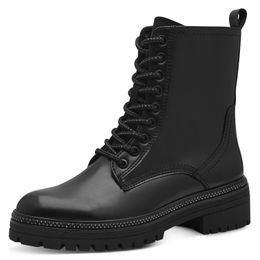 Marco Tozzi Damen Schn&uuml;rstiefelette, Gr. 37, schwarz, Lederimitat, Textil, unifarben, Schuhe, Blockabsatz, Schn&uuml;rboots mit Nieten am Sohenrand