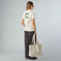 The North Face Damen T-Shirt "W SS BOX NSE RELAXED TEE"weiß dune, slate moss, Gr. XS, Obermaterial: 100% Baumwolle, Shirts