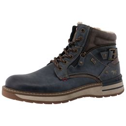 Mustang Shoes Herren Winterboots "Maril", Gr. 44, blau, Lederimitat, kontrastfarbene Details, Schuhe, Workerboots, Schn&uuml;rboots mit TEX-Ausstattung