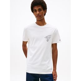 Tommy Jeans Herren T-Shirt "TJM SIGN CITY TEE EXT", wei&szlig;, Gr. L, Single Jersey, Obermaterial: 100% Baumwolle, Shirts, Rundhals, regular fit, gro&szlig;er