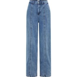 Mustang Damen Weite Jeans "Damen Style Luise Wide"581 mittelblau, Gr. 31, unifarben, 100% Lyocell, Jeans