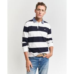 Gant Herren Langarm-Poloshirt "REG CHAMBRAY STRIPE HEAVY RUGGER", weiß, Gr. XXXL, gestreift, Jersey, Obermaterial: 100% Baumwolle, Shirts