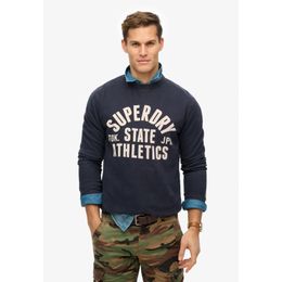 Superdry Herren Sweatshirt "ATHLETIC ESS CREW", blau, Gr. XXL, bedruckt, angeraute Sweatware, Obermaterial: 100% Baumwolle, Sweatshirts