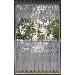 Scheibengardine, B:120cm H:58cm, wei&szlig;, Stickereien Plauen, Polyester, K&uuml;che, Gardinen, "Blumenpanneau", mit echter Plauener Spitze Stickerei