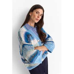 RICHROYAL Damen Strickjacke, blau, Gr. S, gemustert, gestreift, mehrfarbig, Strick, Obermaterial: 60% Polyacryl, 14% Alpaka, 10% Wolle, 9% Polyamid,