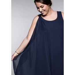 sheego Damen Chiffonkleid "Kleid", blau, Gr. 58, unifarben, 100% Polyester, Kleider
