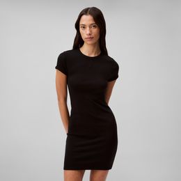 Damen Jerseykleid "SS CTN CNTR 1X1 RB S", schwarz, Gr. XS, Calvin Klein Jeans, unifarben, Jersey, Obermaterial: 93% Baumwolle, 7% Elasthan, Kleider,