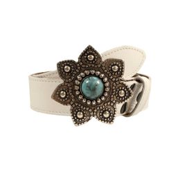 Damen Lederg&uuml;rtel, wei&szlig;, Gr. 100, RETTUNGSRING G&Uuml;RTEL, unifarben, Leder, G&uuml;rtel, mit austauschbarer Schlie&szlig;e &raquo;Blume Mit Blauem Stein&laquo;