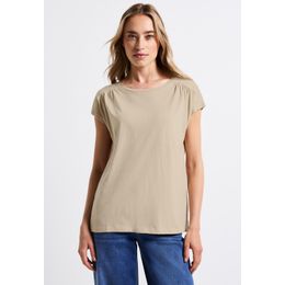 Street One Damen Shirttop, beige, Gr. 38, unifarben, Jersey, Obermaterial: 50% Baumwolle, 50% Modal, Tops, mit Raffung