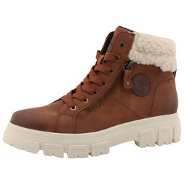 Tom Tailor Damen Winterboots, Gr. 38, braun, Lederimitat, Textil, used, Schuhe, Plateauboots, Winterboots mit Kunstfellkragen