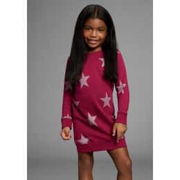 Kidsworld M&auml;dchen Sweatkleid "Sterne-Allover Kleid f&uuml;r kleine M&auml;dchen", rot, Gr. 104, Glitzermuster, gemustert, angeraute Sweatware, Obermaterial: