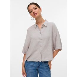 Véro Moda VERO MODA Damen Hemdbluse "VMLINN LINEN 2/4 SHORT SHIRT WVN NOOS", grau, Gr. XS, meliert, Web, Obermaterial: 55% Leinen, 45% Viskose, Blusen