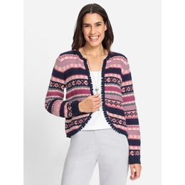 Inspirationen Damen Strickjacke, blau, Gr. 42, gemustert, mehrfarbig, 50% Baumwolle, 50% Polyacryl, Strickjacken