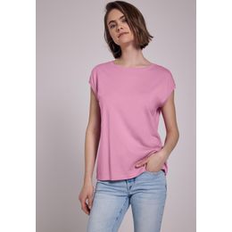 Damen T-Shirt, rosa, Gr. 42, STREET ONE STUDIO, unifarben, Web, 50% Modal, 50% Baumwolle, Shirts, mit U-Boot-Ausschnitt