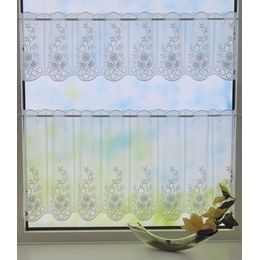 Scheibengardine, B:193cm H:50cm, wei&szlig;, Stickereien Plauen, Voile, Polyester, Gardinen, "Kreise"