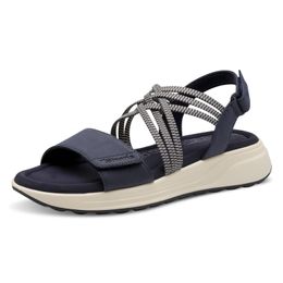 Tamaris Damen Keilsandalette, Gr. 39, blau, Lederimitat, Textil, Schuhe, Plateau, Bequemschuh, Sandale mit elastischen, überkreuzten Riemchen