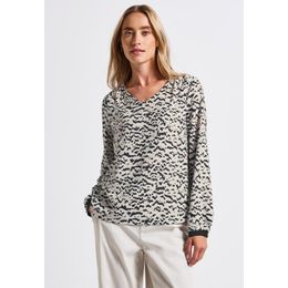 Street One Damen Langarmbluse, beige, Gr. 46, bedruckt, Stoff, 100% Viskose, Blusen, aus softer Viskose