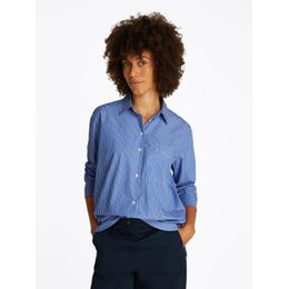 Tommy Hilfiger Damen Hemdbluse "ESS POPLIN EASY FIT SHIRT", blau, Gr. 42, gestreift, Popeline, Obermaterial: 100% Baumwolle, Blusen, mit abgerundetem