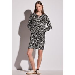 Street One Damen Midikleid, schwarz, Gr. 44, gemustert, Stoff, 100% Viskose, Kleider, mit seitlichen Einschubtaschen