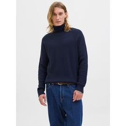 Jack & Jones JACK & JONES Herren Rollkragenpullover "JJPANNEL KNIT ROLL NECK AW25", blau, Gr. M, unifarben, Strick, Obermaterial: 58% Polyacryl, 42% Baumwolle,