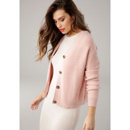 Laura Scott Damen Strickjacke, rosa, Basic, Gr. 44, clean, unifarben, Grobstrick, Obermaterial: 50% Viskose, 28% Polyester, 22% Polyamid,